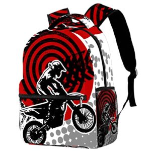 djrow motocross rider dirt bike with tire marks in monochrome backpack casual sports daypack travel school bag with multiple pockets for men women college