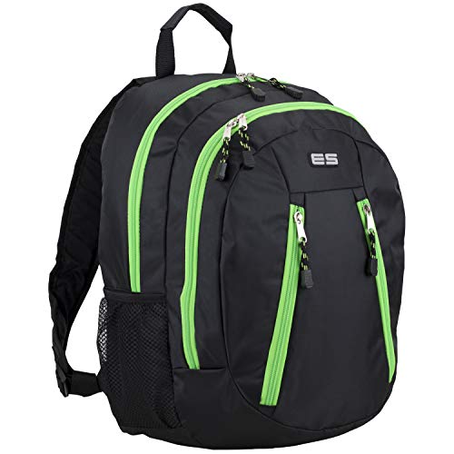 Eastsport Sport Backpack for School, Hiking, Travel, Climbing, Camping, Outdoors - Black/Lime Green Trim