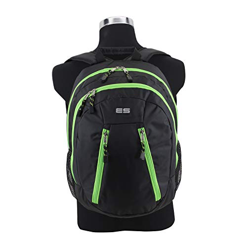 Eastsport Sport Backpack for School, Hiking, Travel, Climbing, Camping, Outdoors - Black/Lime Green Trim