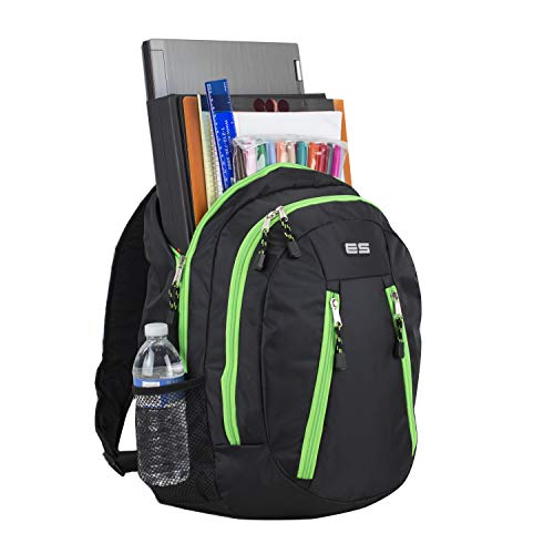 Eastsport Sport Backpack for School, Hiking, Travel, Climbing, Camping, Outdoors - Black/Lime Green Trim