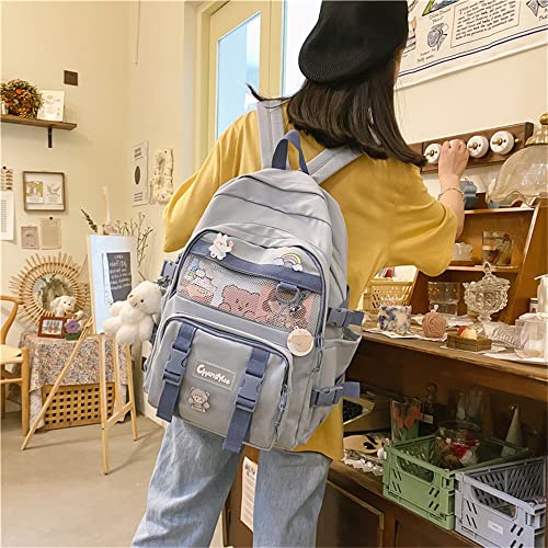 Kawaii Backpack with Pins Multi-Pocket Cute Accessories School Bag Rucksack Large Capacity for Girls Teens (Green)