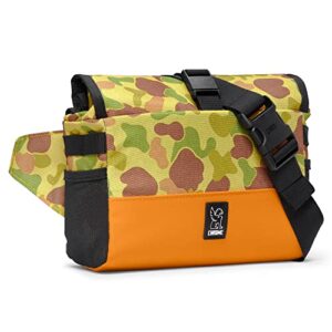 chrome industries doubletrack handlebar bag – pannier bicycle crossbody bag, 5 liter, duck camo