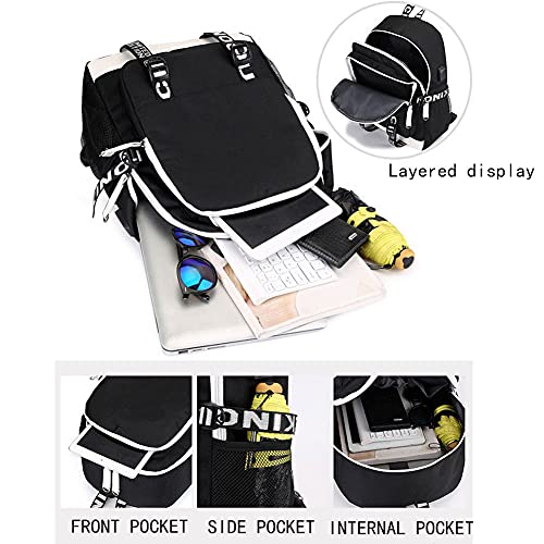 Vinca Mascot Anime Genshin Impact Cosplay with USB charging port printed school bag student bag laptop backpack unisex (black1)