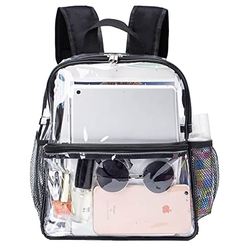 DNSDOIT Mini Clear Backpack,12x12x6 Heavy Duty Transparent Bookbag,See Through PVC School Backpacks for Stadium,Work,Security,Travel