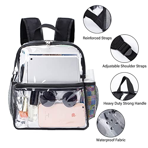 DNSDOIT Mini Clear Backpack,12x12x6 Heavy Duty Transparent Bookbag,See Through PVC School Backpacks for Stadium,Work,Security,Travel