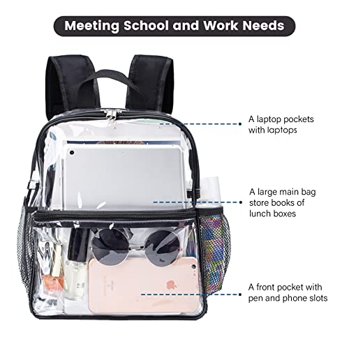 DNSDOIT Mini Clear Backpack,12x12x6 Heavy Duty Transparent Bookbag,See Through PVC School Backpacks for Stadium,Work,Security,Travel