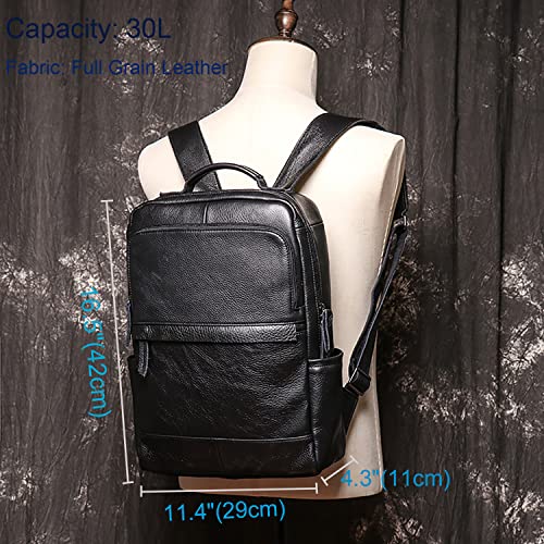 PAHVRION Vintage Genuine Leather 15.6 Inch Laptop Backpack, Hiking Travel Bag Anti Theft Camping Daypack School College Bookbag, Black