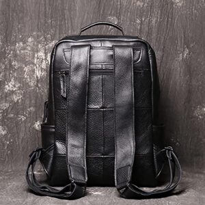 PAHVRION Vintage Genuine Leather 15.6 Inch Laptop Backpack, Hiking Travel Bag Anti Theft Camping Daypack School College Bookbag, Black