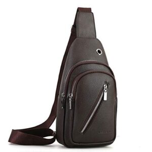 bbd men’s leather pu sling bag chest bag one shoulder bag crossbody bag backpack for men, brown