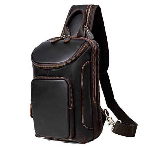 Leather Sling Bag for men,Full Grain Leather Crossbody Bag Anti-Theft Shoulder Sling Bag for Men Vintage fit 11 inch ipad Dark Brown