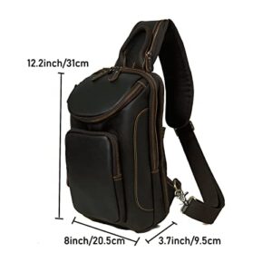 Leather Sling Bag for men,Full Grain Leather Crossbody Bag Anti-Theft Shoulder Sling Bag for Men Vintage fit 11 inch ipad Dark Brown