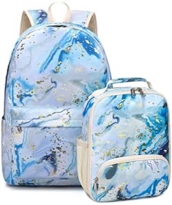 bluboon backpack for girls kids backpack with lunch box marble school bookbag set for kindergarten elementary school supplies