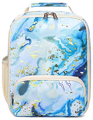 Bluboon Backpack for Girls Kids Backpack with Lunch Box Marble School Bookbag Set for Kindergarten Elementary School Supplies