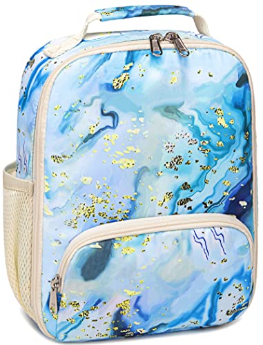 Bluboon Backpack for Girls Kids Backpack with Lunch Box Marble School Bookbag Set for Kindergarten Elementary School Supplies