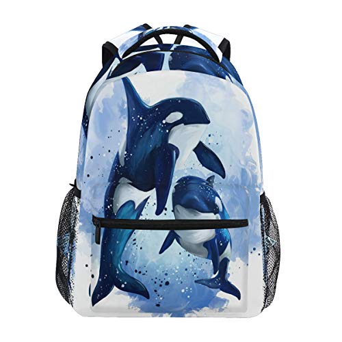 AUUXVA Backpack Killer Whale Ocean Watercolor School Shoulder Bag Large Waterproof Durable Bookbag Laptop Daypack for Students Teens Girls Boys Elementary