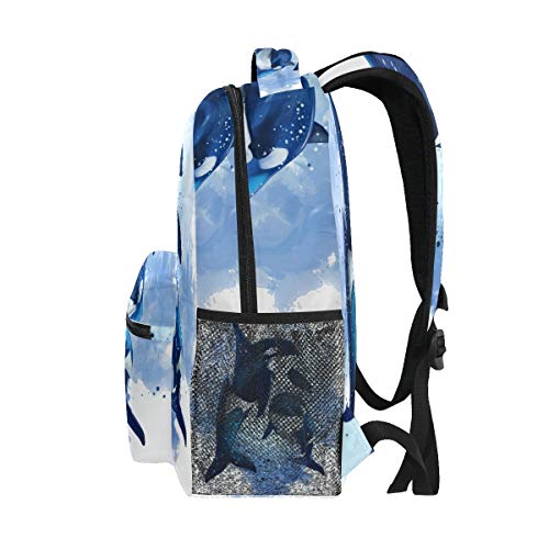 AUUXVA Backpack Killer Whale Ocean Watercolor School Shoulder Bag Large Waterproof Durable Bookbag Laptop Daypack for Students Teens Girls Boys Elementary