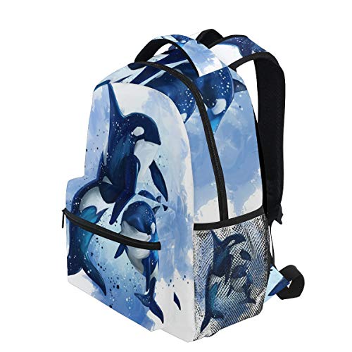 AUUXVA Backpack Killer Whale Ocean Watercolor School Shoulder Bag Large Waterproof Durable Bookbag Laptop Daypack for Students Teens Girls Boys Elementary