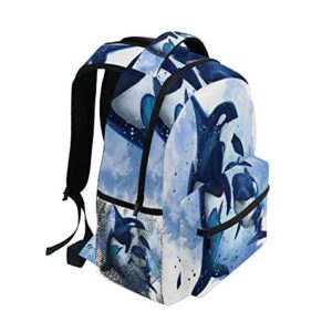 AUUXVA Backpack Killer Whale Ocean Watercolor School Shoulder Bag Large Waterproof Durable Bookbag Laptop Daypack for Students Teens Girls Boys Elementary