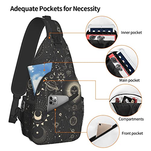 FyLybois Moon and Stars Sling Bag Multipurpose Crossbody Backpack For Women Chest Daypack Outdoor Cycling Hiking Travel