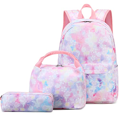 BGS BIGSUCS Girls Backpack for Kids Butterfly School Backpack Preschool Kindergarten Elementary School Bag with Insulated Lunch Tote and Pencil Pouch