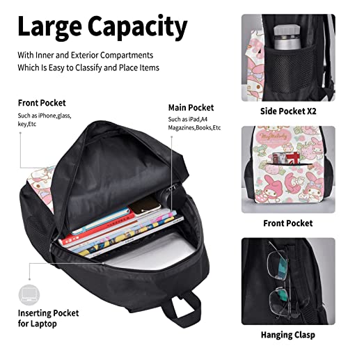 ORPJXIO Backpack 3 Piece Set Kuromi Anime My Melody School Bag Pencil Case Lunch Bag Combination For Travel Work Camping School