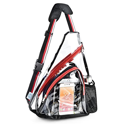 ELUTENG Rope Sling Bags Transparent PVC Larger Capacity with Adjustable Strap Durable Men Bags Shoulder Crossbody with Bottle Holder Casual Clear Bag Stadium Approved, Travel, Hiking