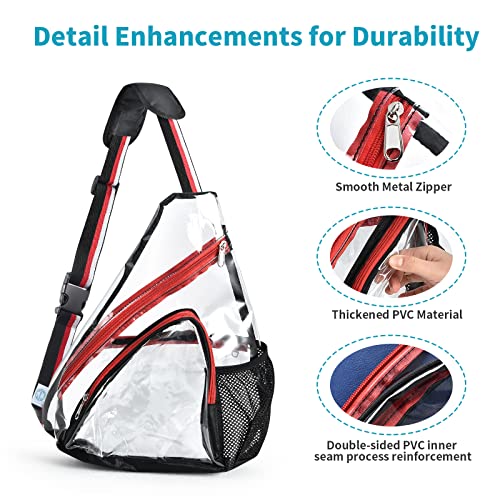 ELUTENG Rope Sling Bags Transparent PVC Larger Capacity with Adjustable Strap Durable Men Bags Shoulder Crossbody with Bottle Holder Casual Clear Bag Stadium Approved, Travel, Hiking