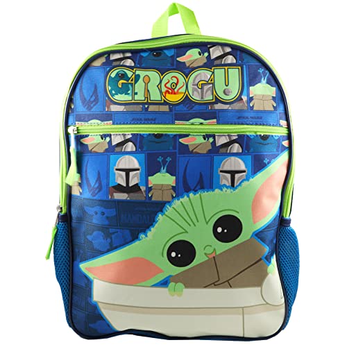 Baby Yoda Store School Supplies Set - Star Wars School Backpack Bundle with 16'' Backpack Plus Water Pouch, Mandalorian Decal, Bookmark, and More (Baby Yoda Backpack)