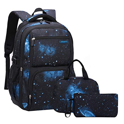 JiaYou Boys Men Backpack High University School Bag Travel Daypack 3pcs Backpack Sets(Dark Blue Star-3pcs,30 Liters)