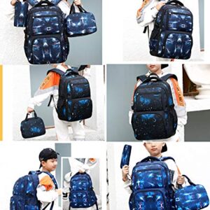 JiaYou Boys Men Backpack High University School Bag Travel Daypack 3pcs Backpack Sets(Dark Blue Star-3pcs,30 Liters)