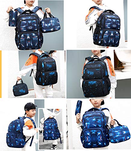 JiaYou Boys Men Backpack High University School Bag Travel Daypack 3pcs Backpack Sets(Dark Blue Star-3pcs,30 Liters)