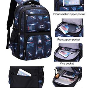 JiaYou Boys Men Backpack High University School Bag Travel Daypack 3pcs Backpack Sets(Dark Blue Star-3pcs,30 Liters)