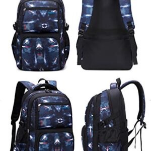 JiaYou Boys Men Backpack High University School Bag Travel Daypack 3pcs Backpack Sets(Dark Blue Star-3pcs,30 Liters)