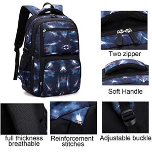 JiaYou Boys Men Backpack High University School Bag Travel Daypack 3pcs Backpack Sets(Dark Blue Star-3pcs,30 Liters)