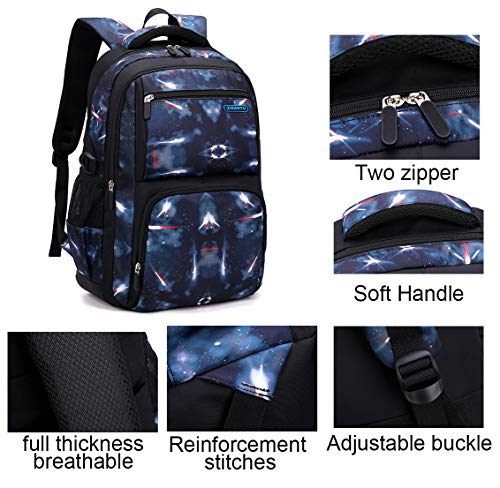 JiaYou Boys Men Backpack High University School Bag Travel Daypack 3pcs Backpack Sets(Dark Blue Star-3pcs,30 Liters)