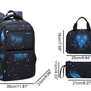 JiaYou Boys Men Backpack High University School Bag Travel Daypack 3pcs Backpack Sets(Dark Blue Star-3pcs,30 Liters)