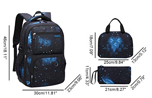 JiaYou Boys Men Backpack High University School Bag Travel Daypack 3pcs Backpack Sets(Dark Blue Star-3pcs,30 Liters)