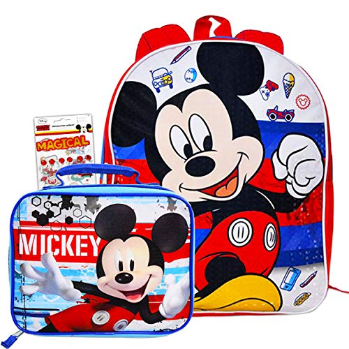 Disney Mickey Mouse Backpack Set ~ 3 Pc Bundle with Lunch Box, Backpack and Stickers