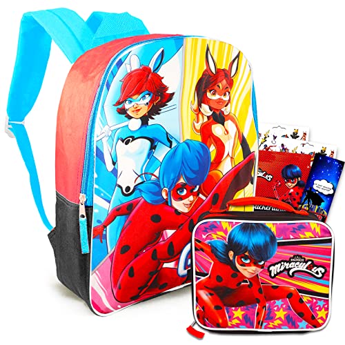 Miraculous The Ladybug Backpack Set ~ 3 Pc School Supplies Bundle With 15 in Ladybug School Bag for Girls, Kids, Super Hero Girls Fun Pack and More