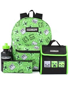 minecraft backpack creeper 4 piece kids green school rucksack set