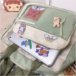 Kawaii backpack with cute pins and plush pendant girl shoulder bag school bag cute backpack travel backpack(Green)