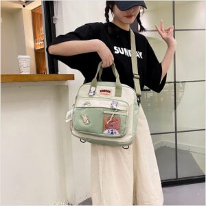 Kawaii backpack with cute pins and plush pendant girl shoulder bag school bag cute backpack travel backpack(Green)