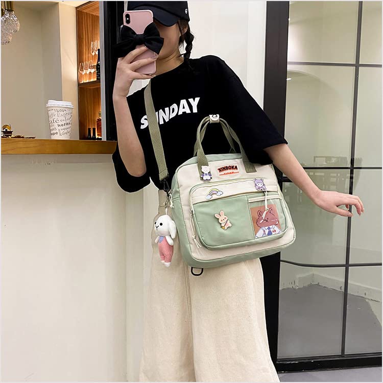 Kawaii backpack with cute pins and plush pendant girl shoulder bag school bag cute backpack travel backpack(Green)