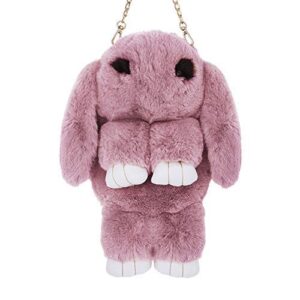 ylucky girls rabbit faux fur backpack bunny hare shoulder bags plush doll crossbody handbag knapsack women travel satchel one size