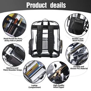 Large Clear Backpack Heavy Duty PVC Plastic Backpack Transparent Book Bag See Through Work Bag for Stadium, School, Travel, College (Black)