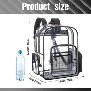 Large Clear Backpack Heavy Duty PVC Plastic Backpack Transparent Book Bag See Through Work Bag for Stadium, School, Travel, College (Black)