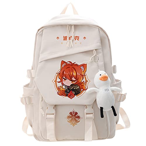 Genshin Impact Diluc Anime Bookbag Backpack 3D Print Bags Travel Backpack With Cute Doll of Duck