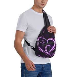 Fashional Purple Hearts High Storage Capacity Chest Bag Diagonally Sling Backpack Crossbody Shoulder Bag for Men Women