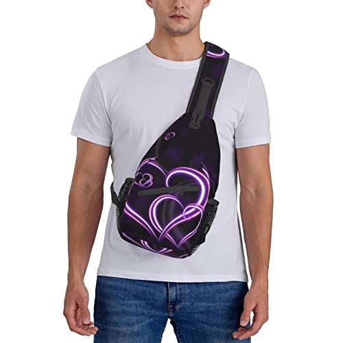 Fashional Purple Hearts High Storage Capacity Chest Bag Diagonally Sling Backpack Crossbody Shoulder Bag for Men Women