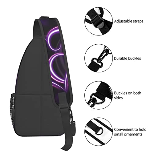 Fashional Purple Hearts High Storage Capacity Chest Bag Diagonally Sling Backpack Crossbody Shoulder Bag for Men Women